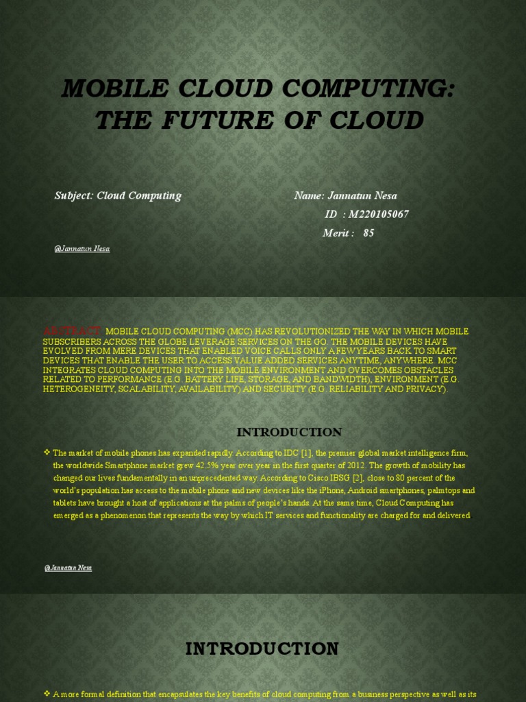 Mobile Cloud Computing Presentation Pdf Cloud Computing Computer Network