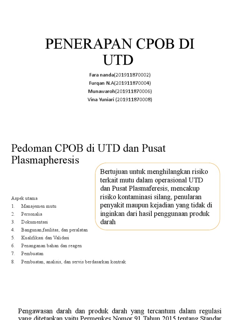 Penerapan Cpob Di Utd Pdf Pengembangan Diri Kesehatan Holistik