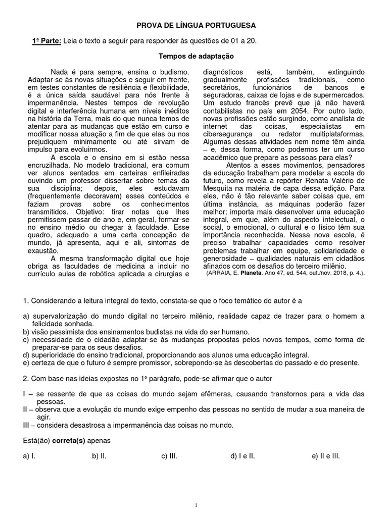 Prova Vestibular de Medicina Famene 2020.1 | PDF | Sarampo | Célula ...