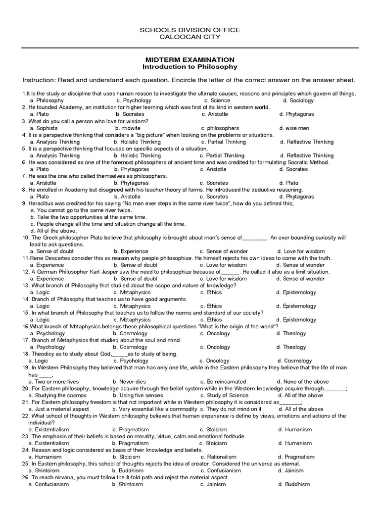 Exam-INTRO TO PHILOSOPHY | PDF