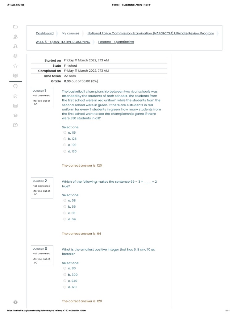 2.posttest - Quantitative - Attempt ANSWERS | PDF