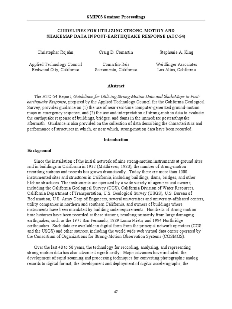 SMIP03 Seminar Proceedings Guidelines For Utilizing Strong-Motion and ...