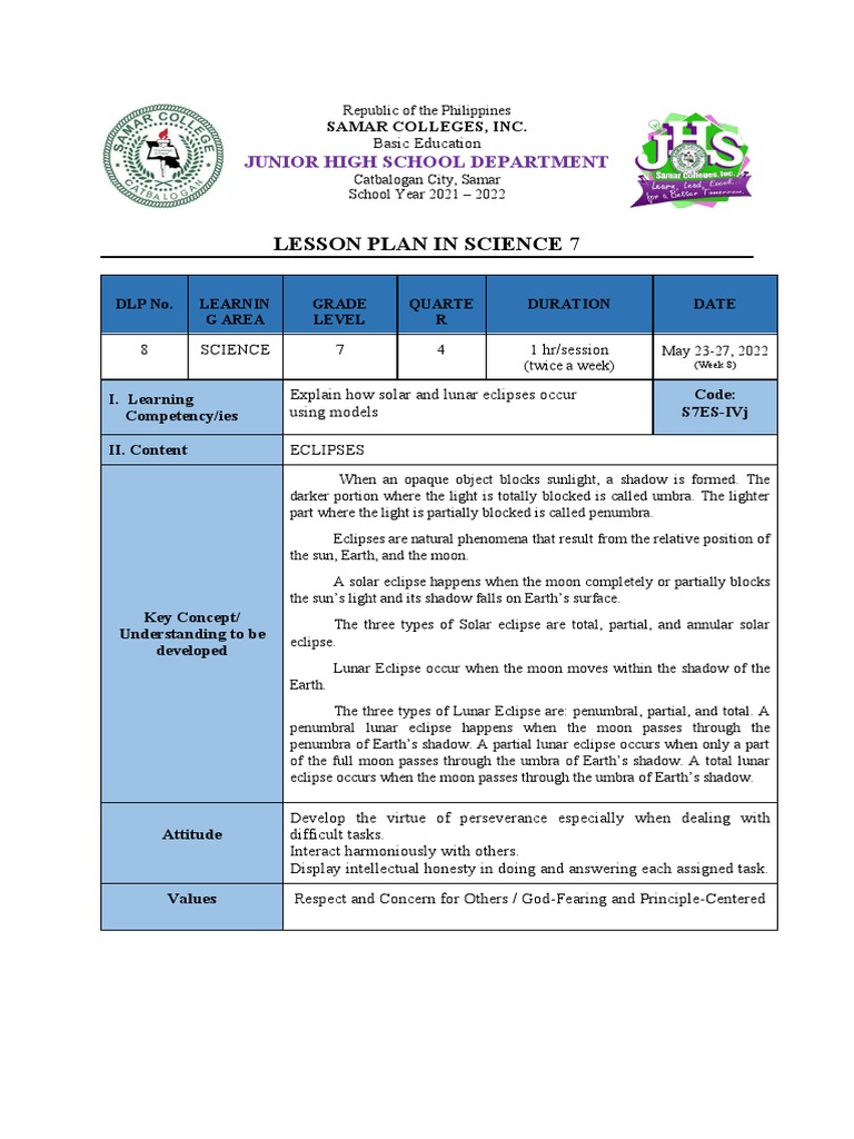 LP Science 7 WK 7 (MAY 23-27) | PDF | Solar Eclipse | Shadow