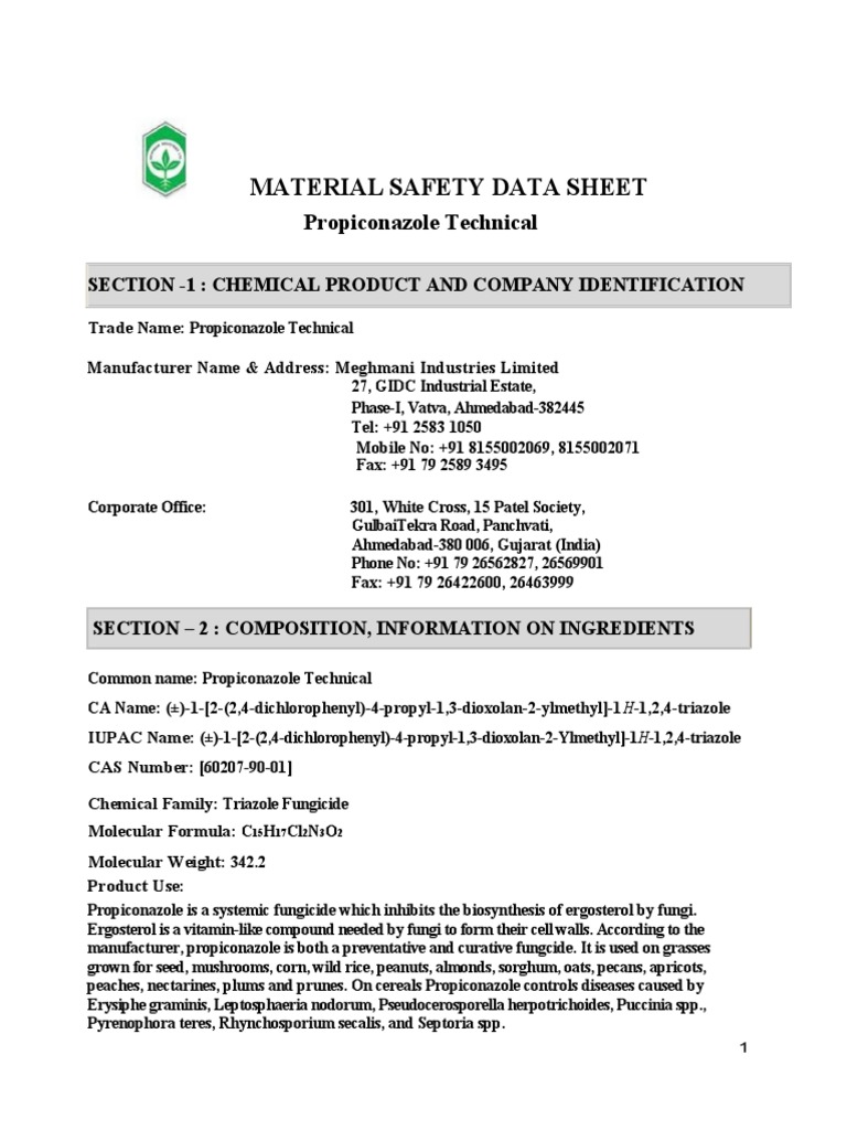 Propiconazole Technical MSDS Guide | PDF