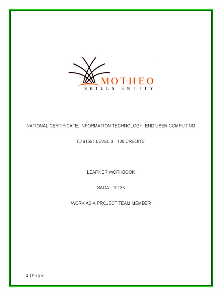 SAQA - 10135 - Learner WorkBook | PDF