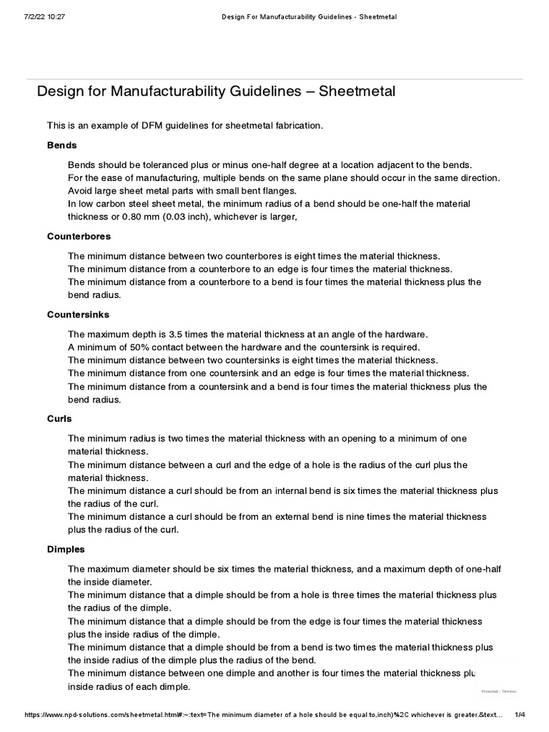 Design For Manufacturability Guidelines - Sheetmetal | PDF | Sheet ...