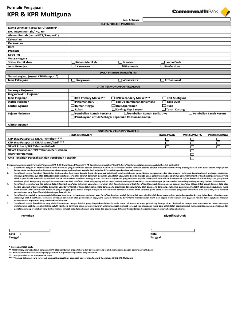 Formulir Pengajuan KPR Dan KPR Multiguna - Mei 2014 | PDF