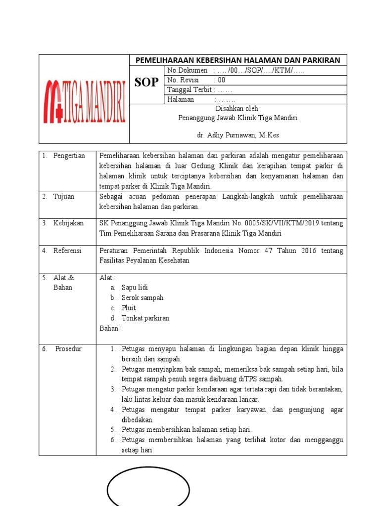 Master Sop Pemeliharaan Kebersihan Halaman Dan Parkir | PDF