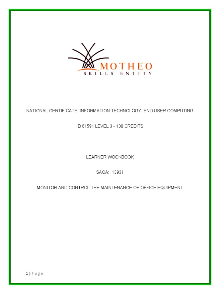 SAQA - 13931 - Learner Workbook | PDF