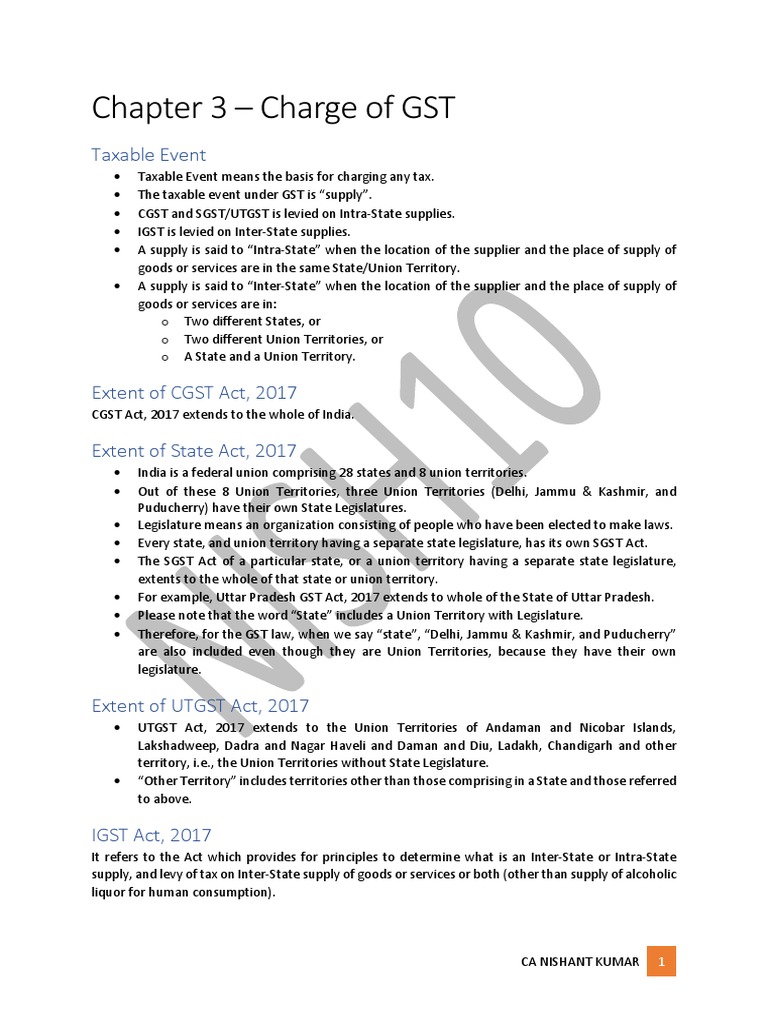 Chapter 3 - Charge of GST - Notes | PDF | Value Added Tax | Taxes