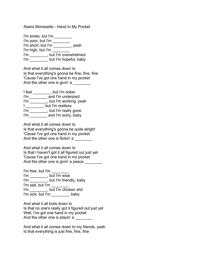 Hand In My Pocket Lyrics Analysis | PDF