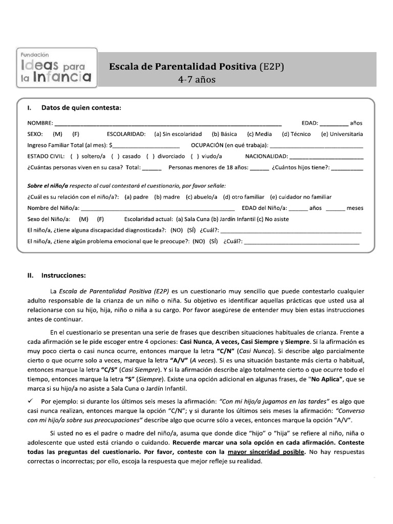 Escala de Parentabilidad Positiva (E2P) 4-7 Años | PDF
