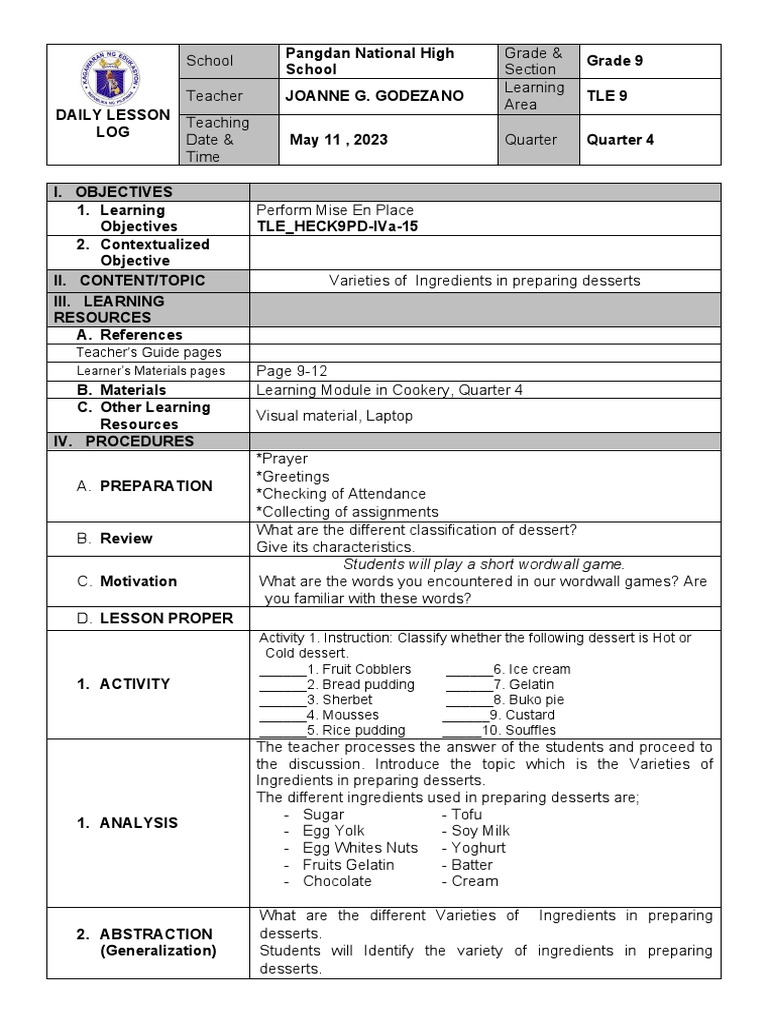 Tle 9 DLL Q4 W2 1 | PDF