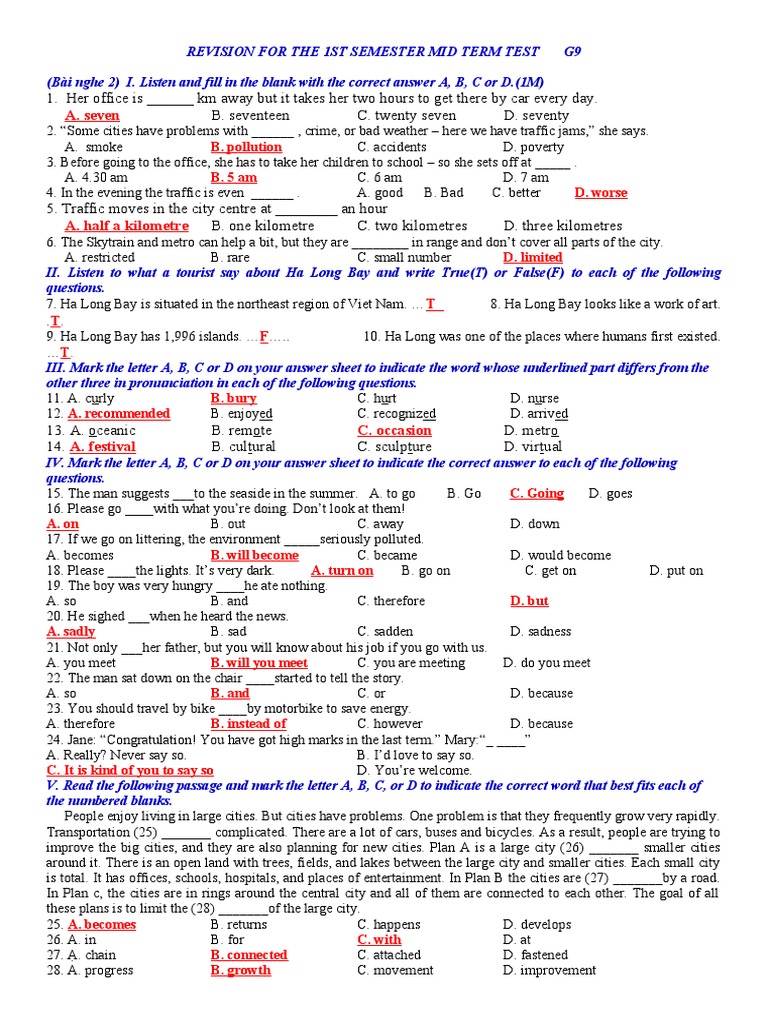 Revision For The 1st Semester Mid Term Test g9 | PDF