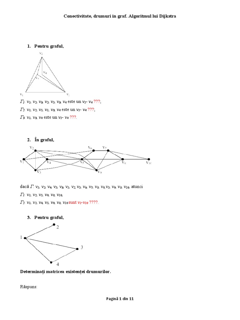 S12. Conectivitate. Drumuri in graf. Algoritmul lui Dijkstra-enunturi | PDF