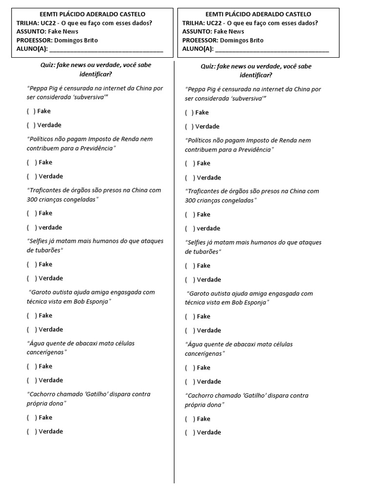 Quiz fake news | PDF