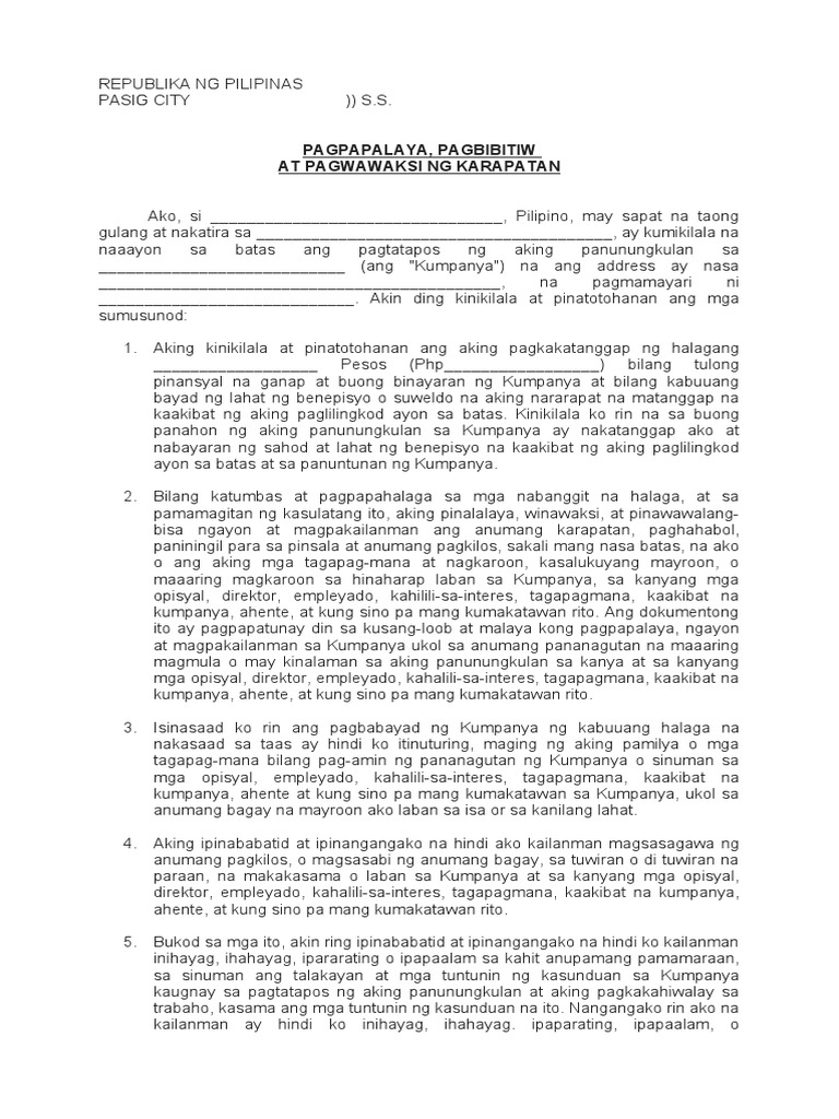 WAIVER Tagalog | PDF