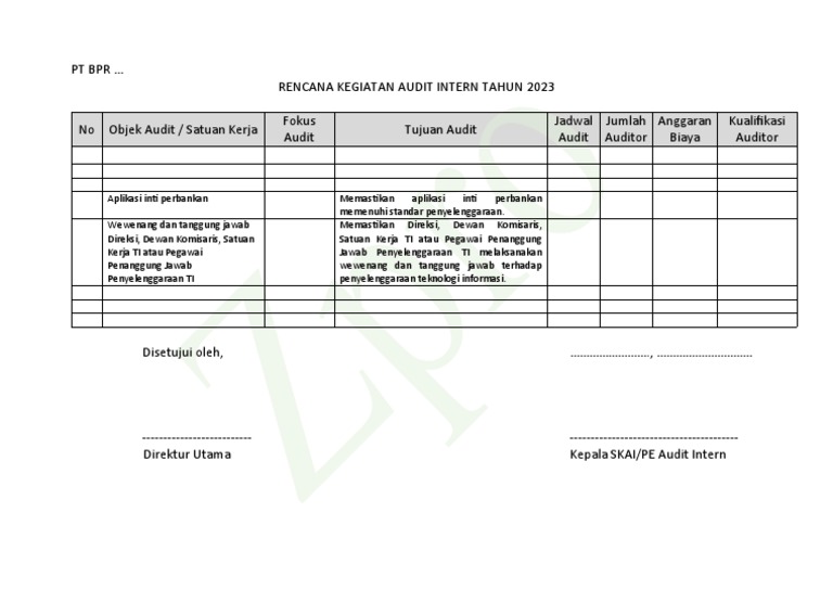 Rencana Audit Internal BPR 2023 | PDF