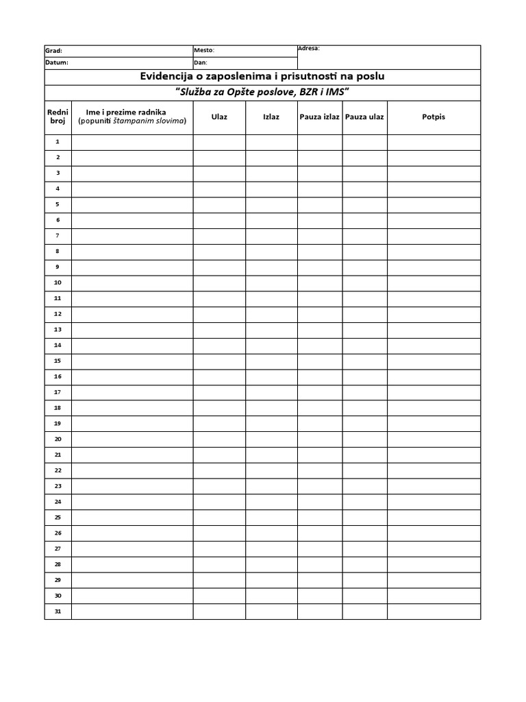 Evidencija o Zaposlenima I Prisutnosti Na Poslu | PDF