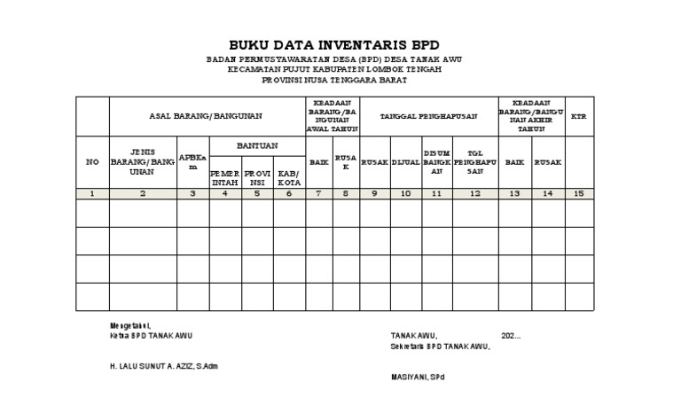 Buku Data Inventaris BPD | PDF
