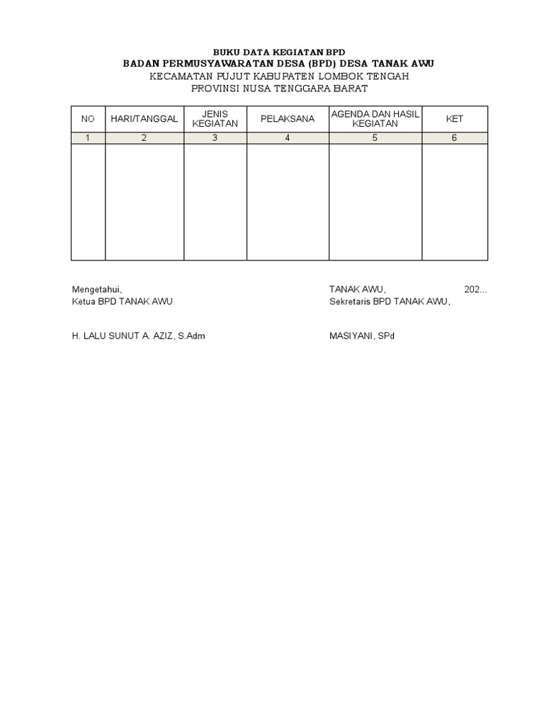 Buku Data Kegiatan BPD | PDF