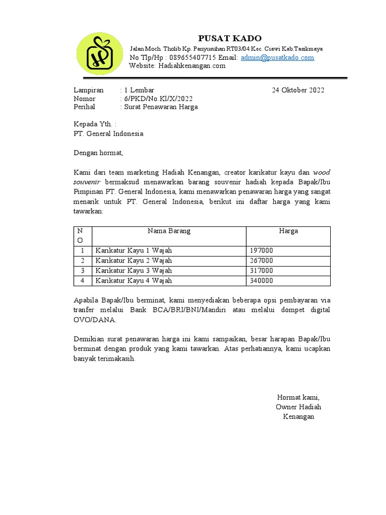 Surat Penawaran PT General Indonesia | PDF