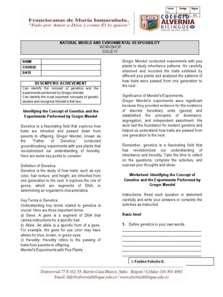 Worksheet Mendel's Laws | PDF | Heredity | Genetics