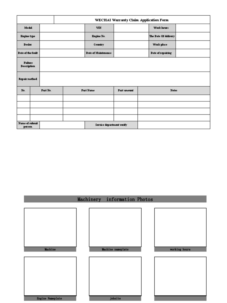 WEICHAI Warranty Claim Application Form | PDF