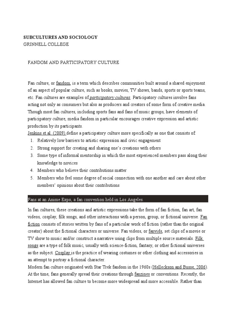 Subcultures and Sociology | PDF | Fandom | Consumerism