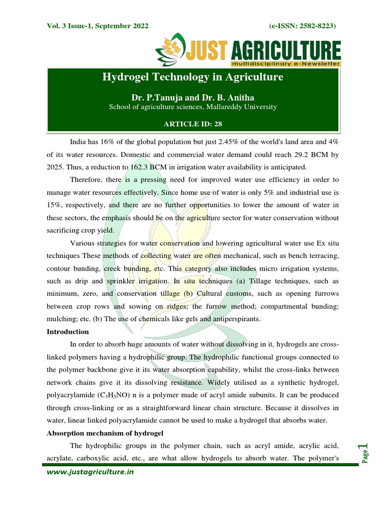 Hydrogel Technology in Agriculture | PDF | Soil | Plant Nursery