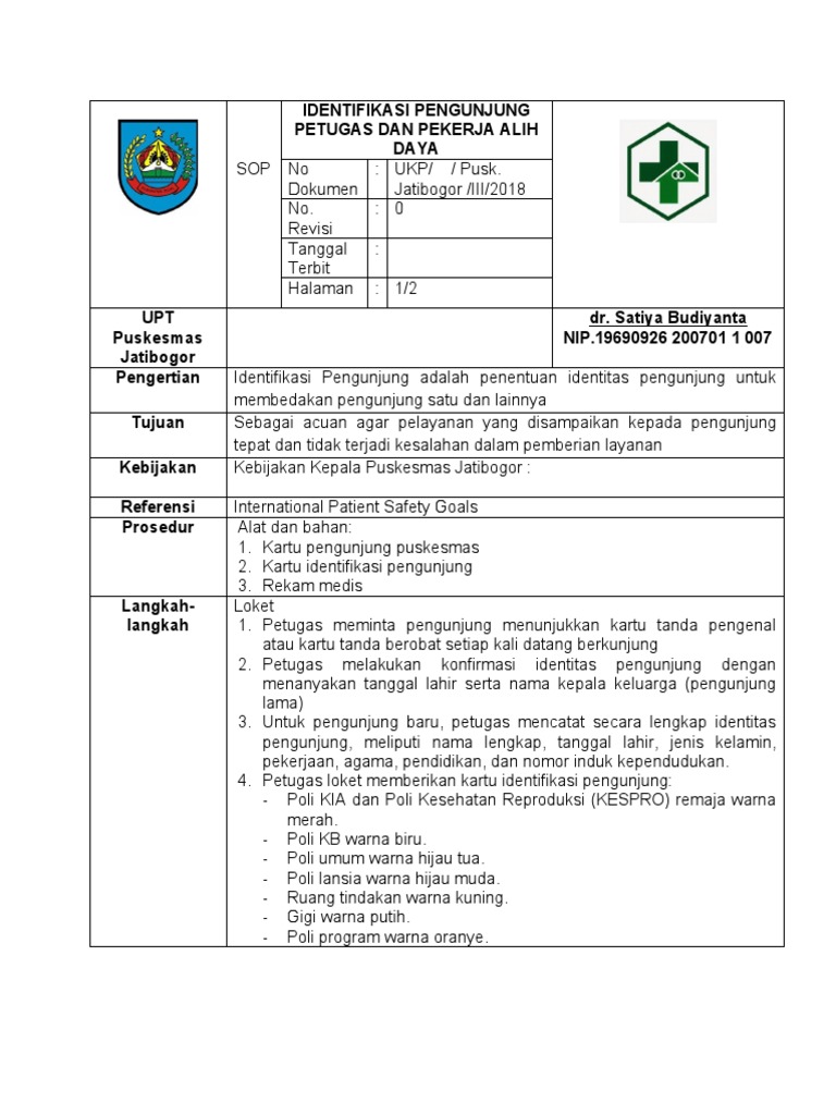 1421 SOP Identifikasi Pengunjung Ok | PDF