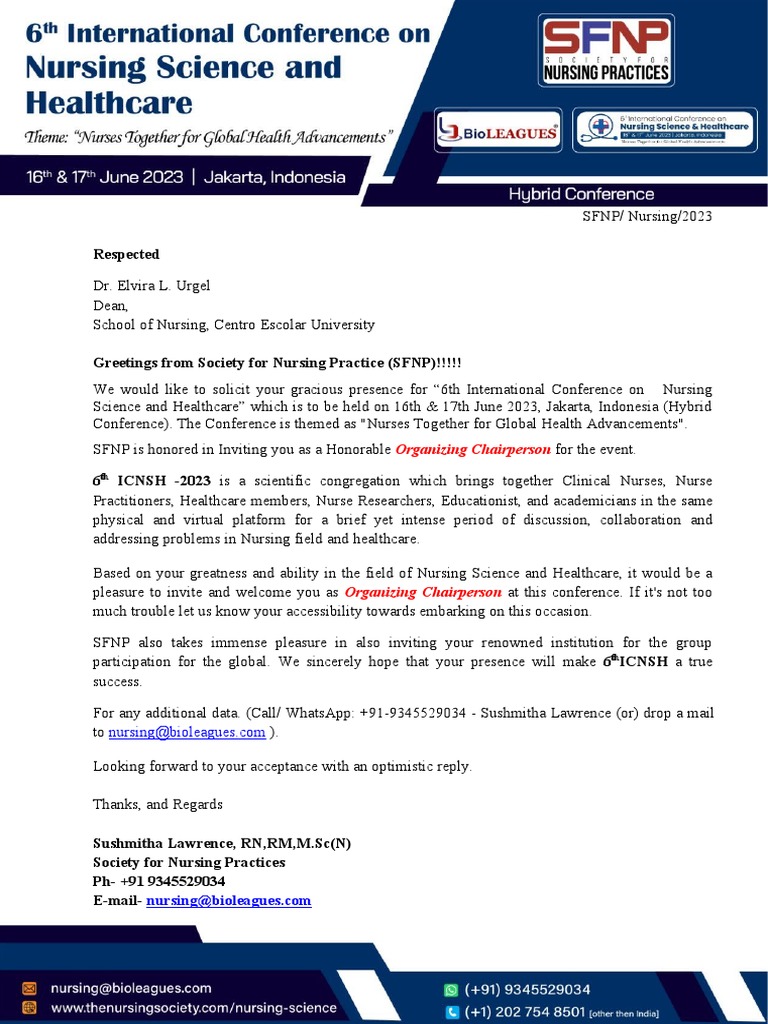 Organizing Secretary -6th ICNSH | PDF