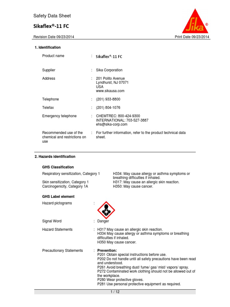 Msds-Cpd-Sikaflex 11FC-us | PDF | Toxicity | Volatile Organic Compound