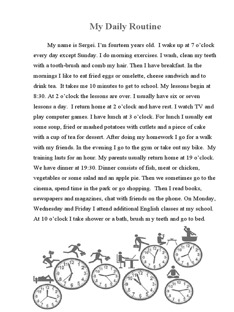 My Daily Routine Present Simple Reading Comprehension Exercises ...