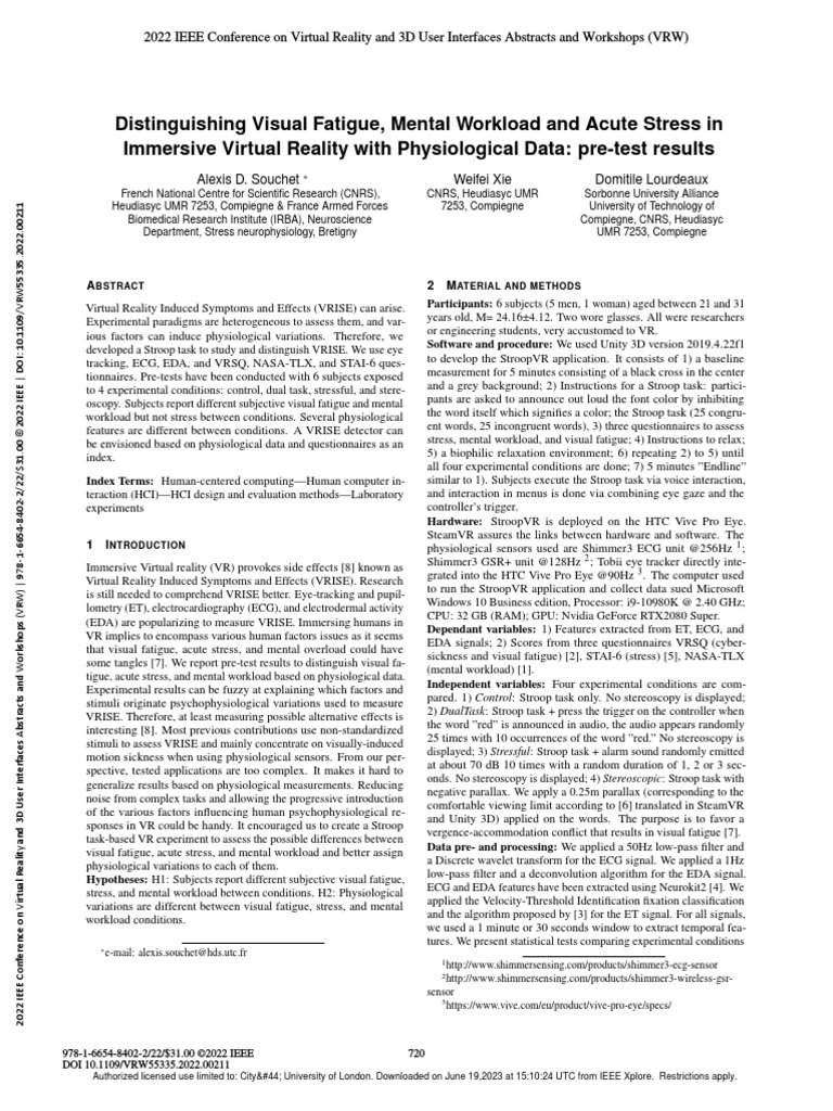 Distinguishing Visual Fatigue Mental Workload and Acute Stress in ...