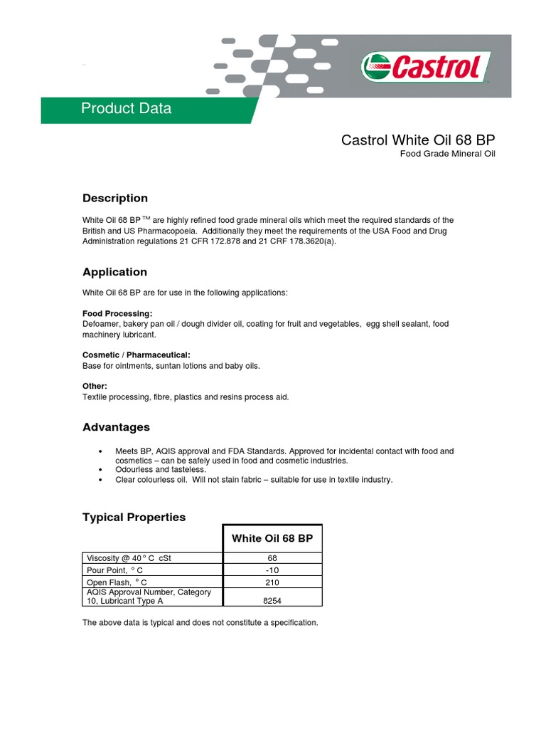 Castrol White Oil 68 BP Overview | PDF | Oil | Waste Management