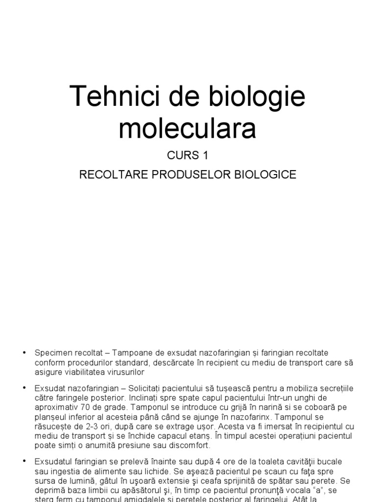 Curs 1 Tehnici de Biologie Moleculara | PDF