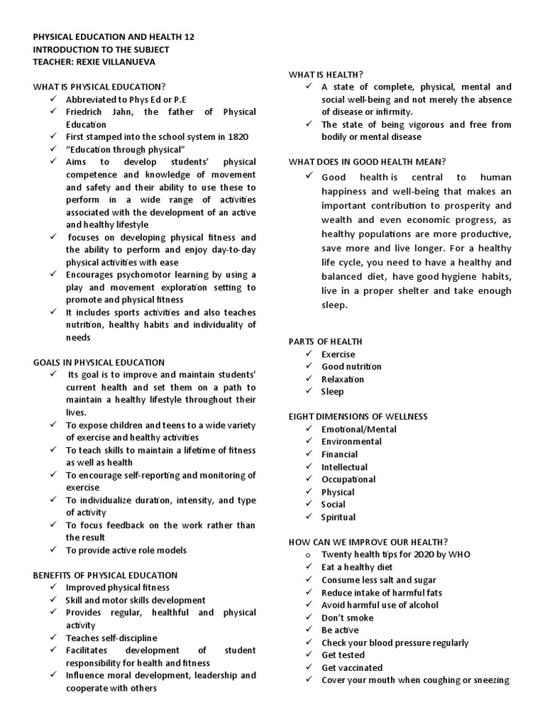 Physical Education and Health 12 | PDF | Physical Education | Physical ...