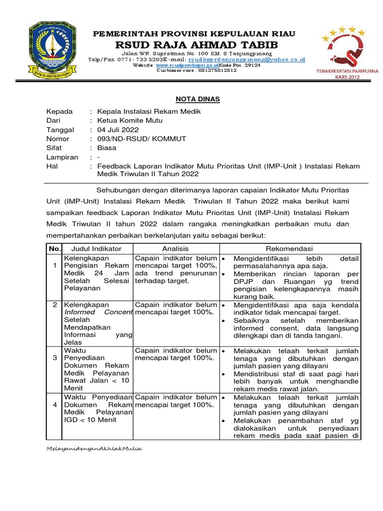 PMKP 4.1 EP 3.b FEEDBACK - HASIL ANALSIIS DATA KEPADA PJ MUTU UNIT | PDF