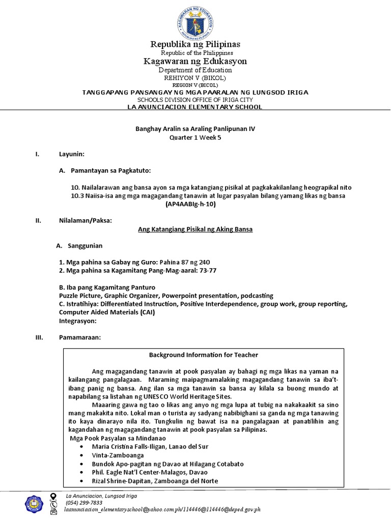 Banghay Aralin Sa Araling Panlipunan IV | PDF Banghay Aralin Sa Araling Panlipunan IV | PDF