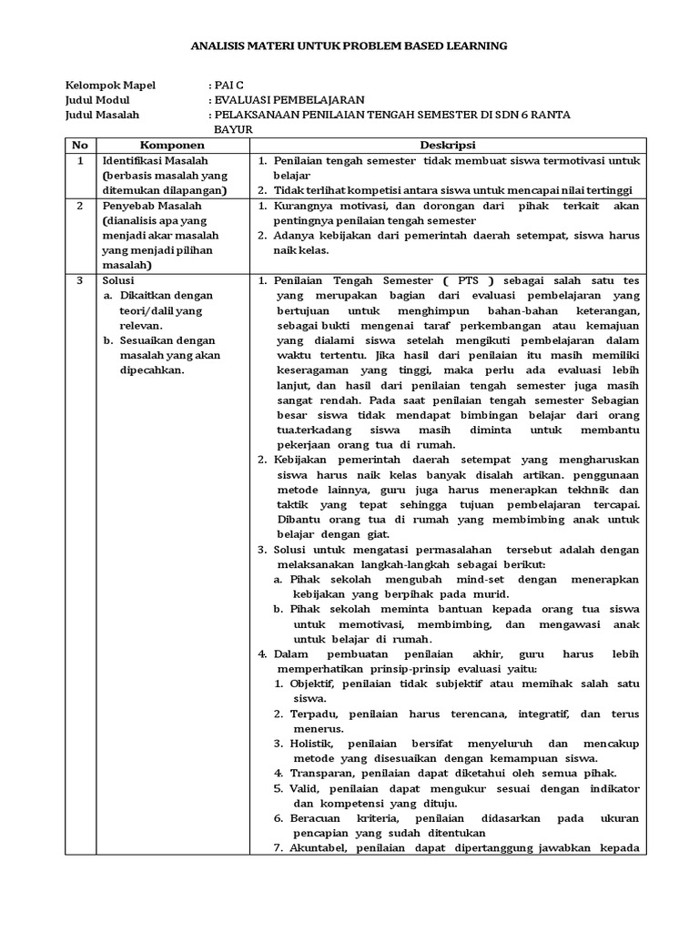 Analisis Materi Untuk Problem Based Learning Modul 9 | PDF