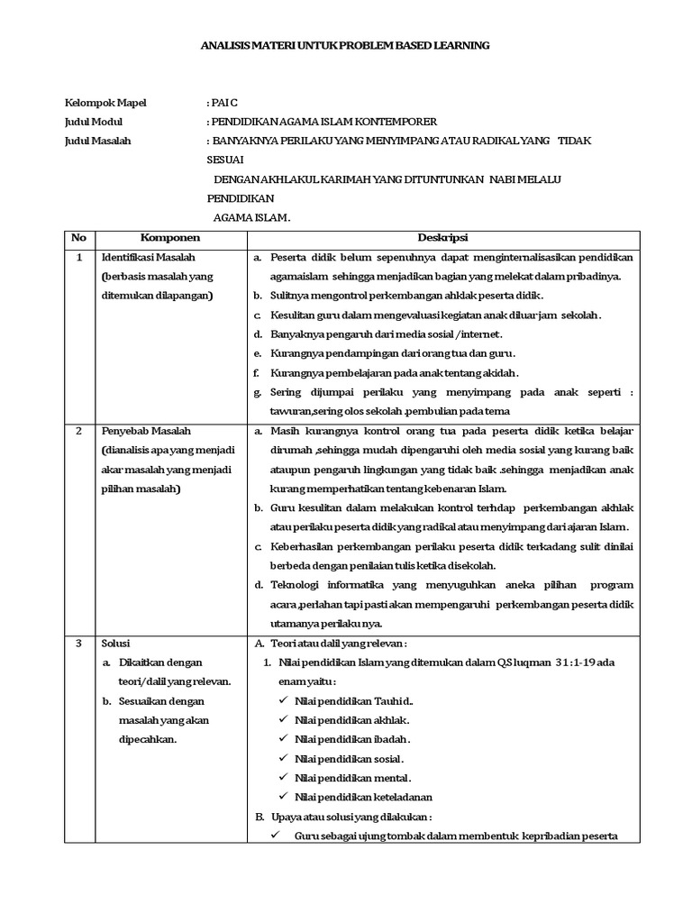 Analisis Materi Untuk Problem Based Learning Modul 4 | PDF