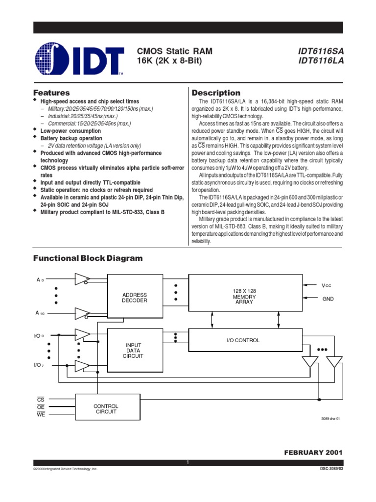 Datasheet RAM 6116 | Cmos | Random Access Memory