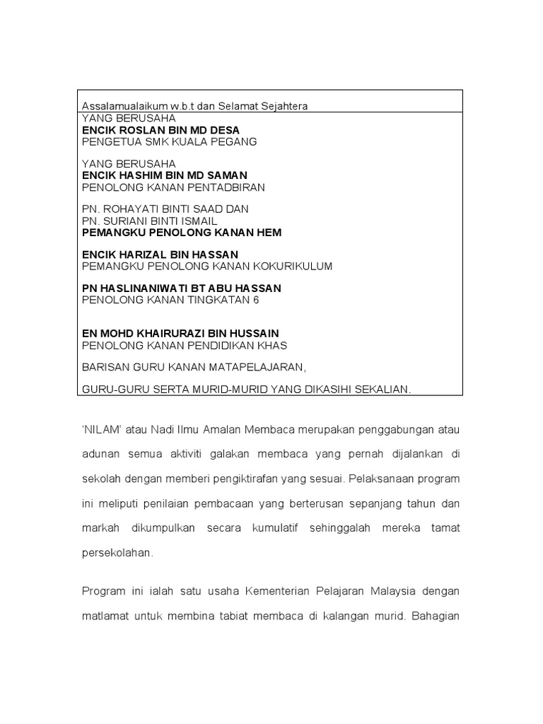 Teks Pelancaran Nilam | PDF