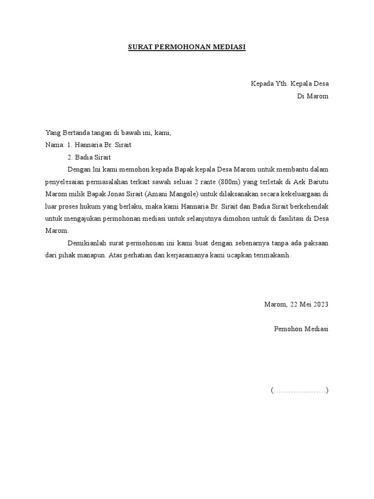 SURAT PERMOHONAN MEDIASI | PDF