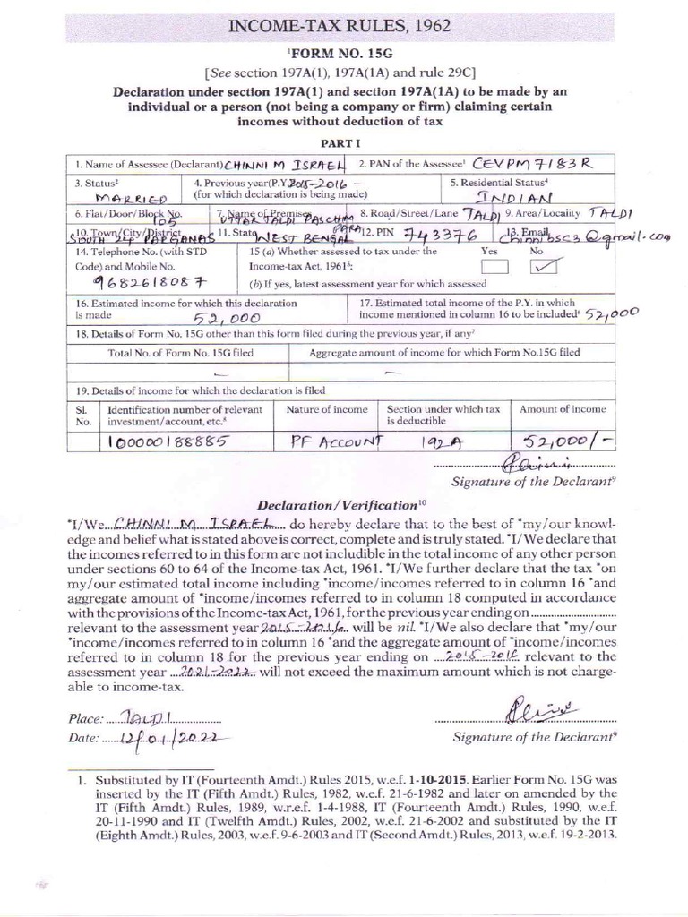 Form 15 G PF | PDF