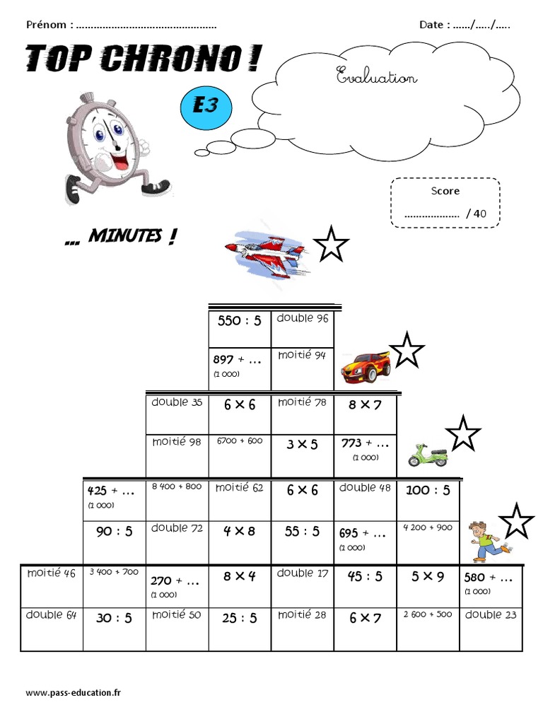 Evaluation Calcul Mental Période 3 TOP CHRONO CM1 | PDF