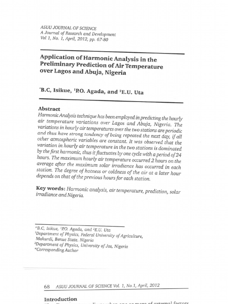 'B.C, IsIKUE, 'P.O. AGADA, and SE.U. UTA-Application of Harmonic ... 'B.C, IsIKUE, 'P.O. AGADA, and SE.U. UTA-Application of Harmonic ...