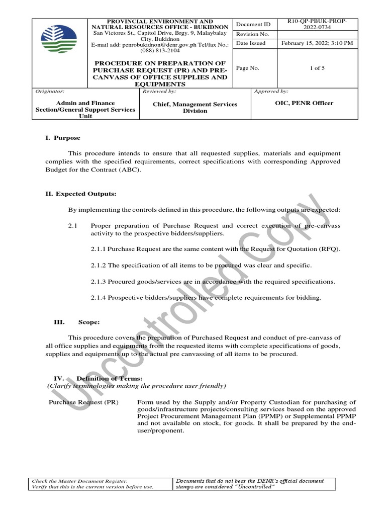 Procedure Preparation of PR and Pre Canvass | Download Free PDF | Specification (Technical ...