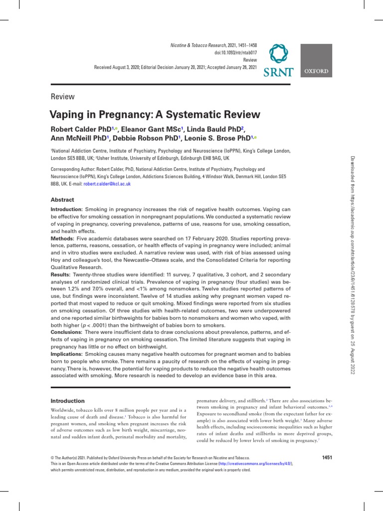 Vaping in Pregnancy: Key Insights | PDF | Electronic Cigarette ...